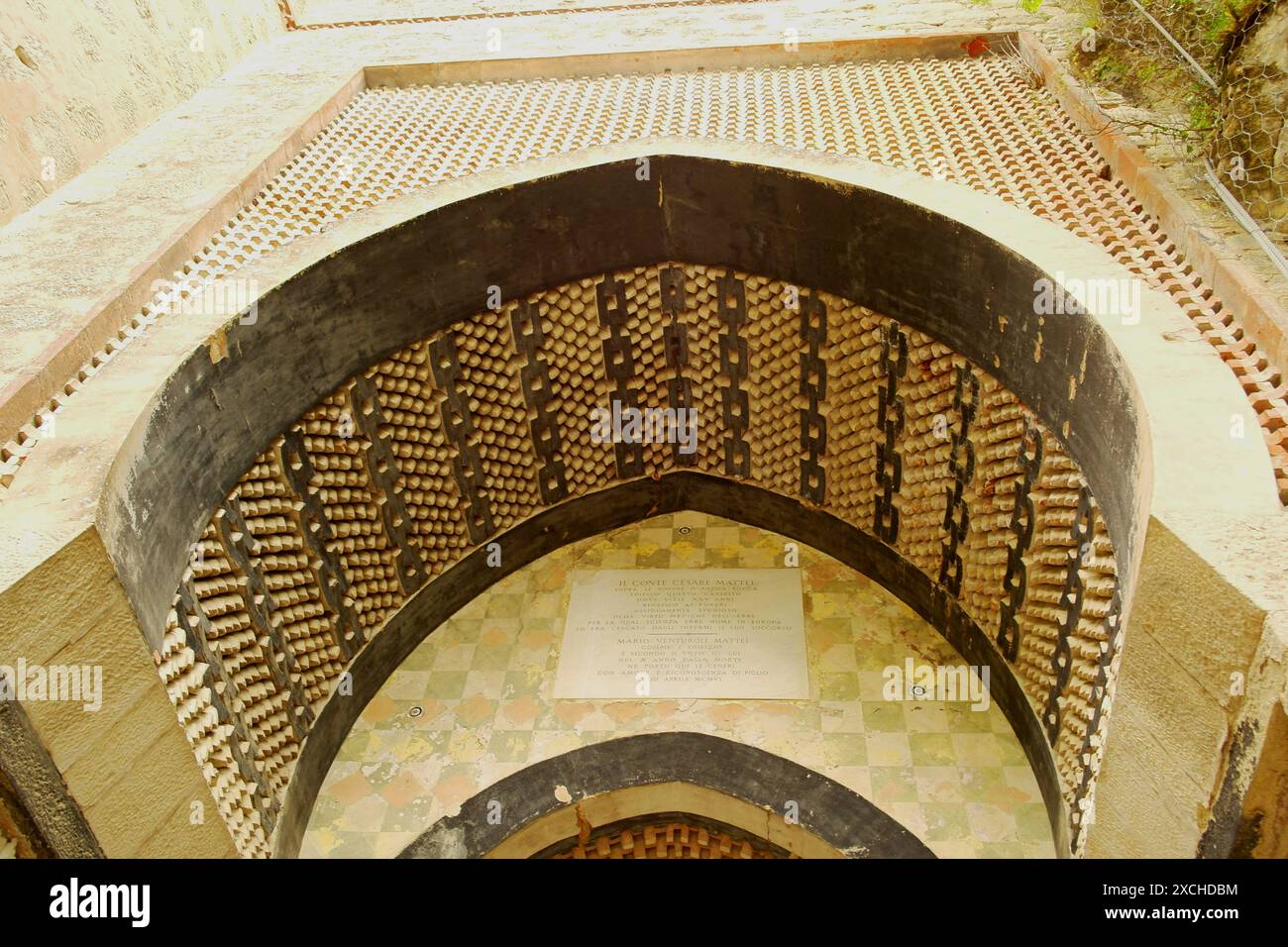 Detail of the entrance to Rocchetta Mattei. June 10, 2024 Grizzana ...