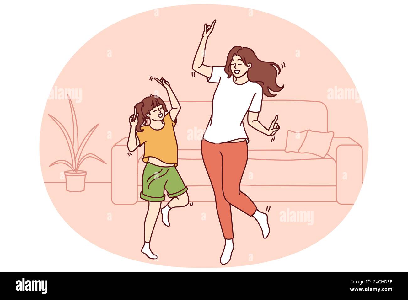 Active family of dancing young mother and daughter enjoying movement to ...