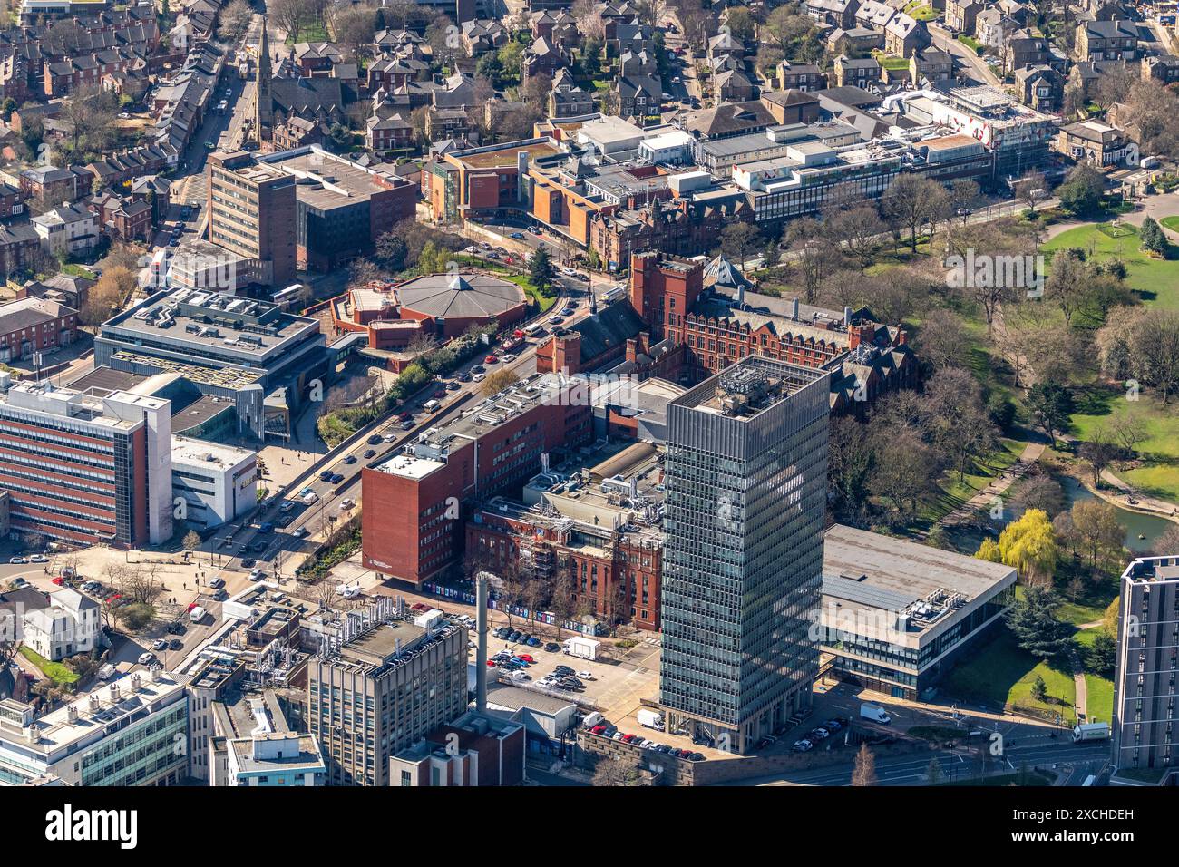 Aerial photo of Sheffield University with Sheffield Childrens Hospital ...