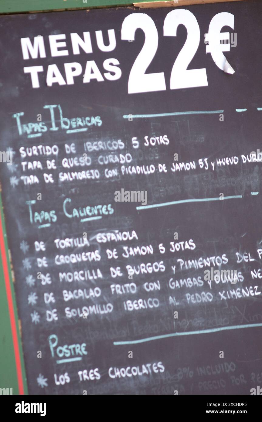 Spain, Madrid, Restaurant Tapas Menu Stock Photo - Alamy
