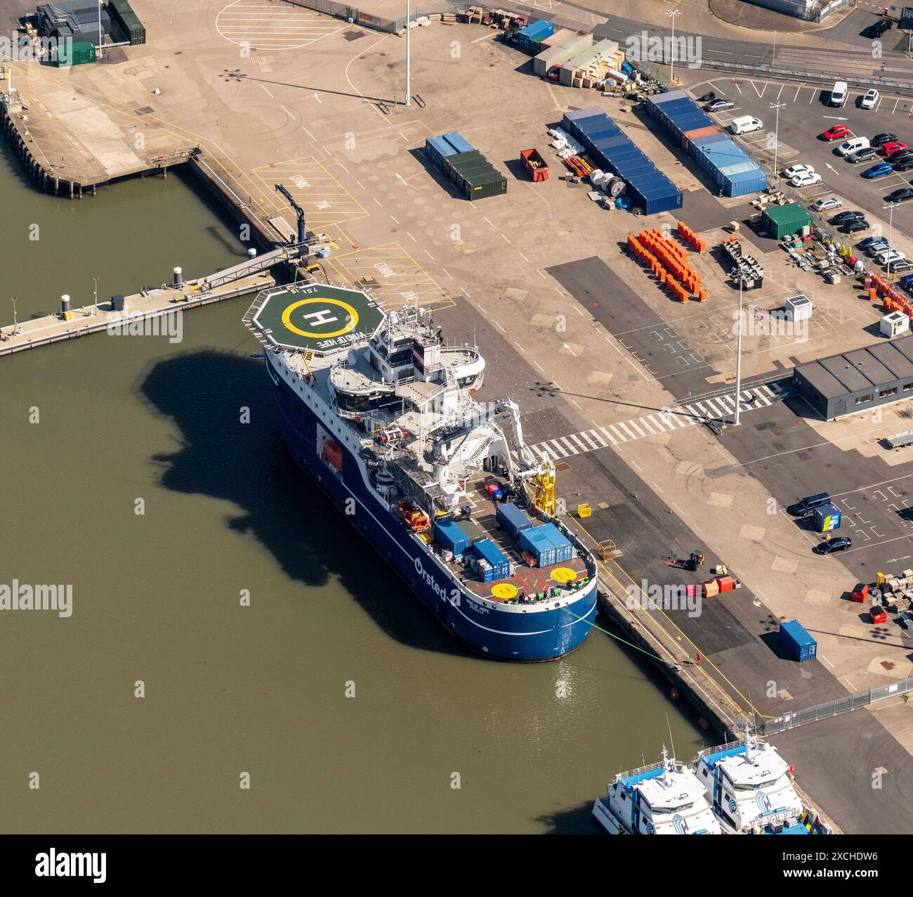 Aerial photo of ship with helipad in port of Grimsby taken from 1500 ...