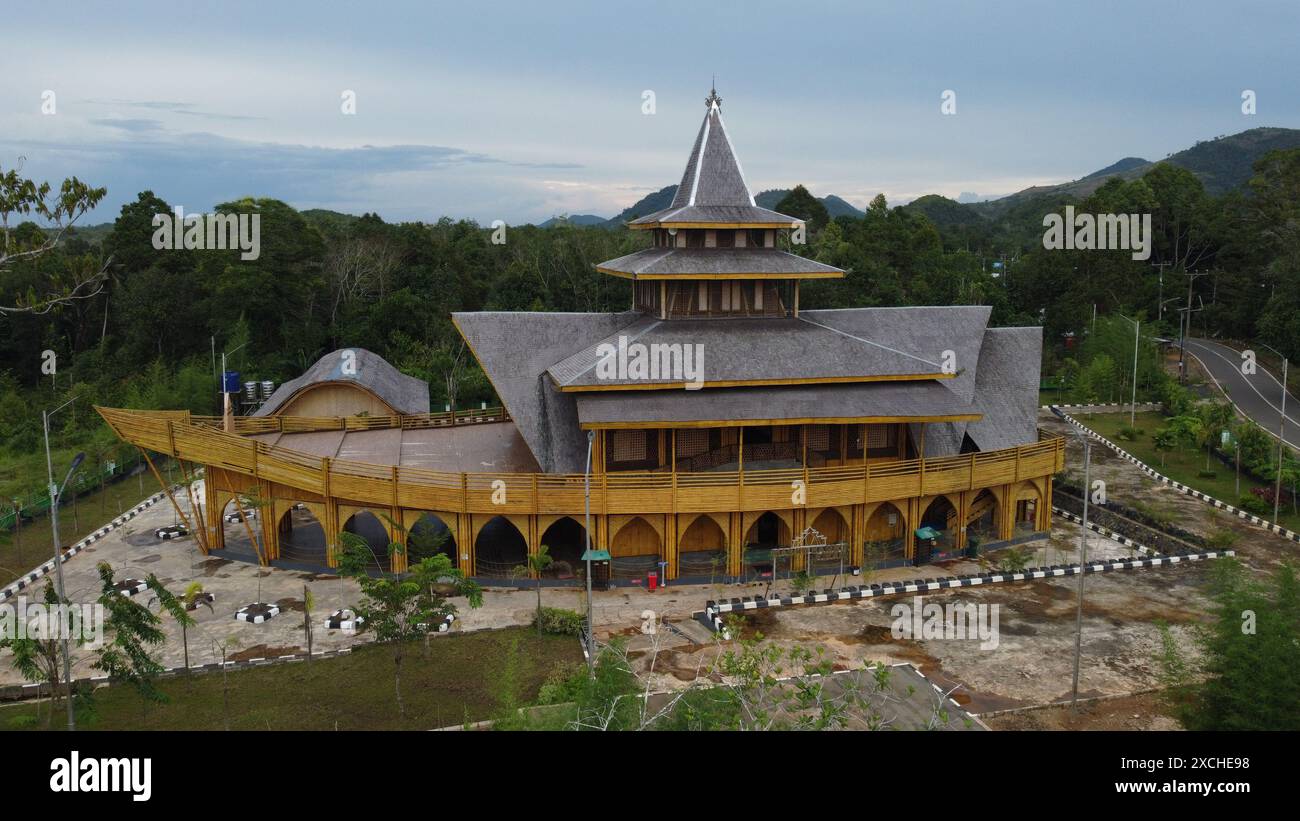 Aerial view of Bamboo mosque, the unique mosque at South Kalimantan ...