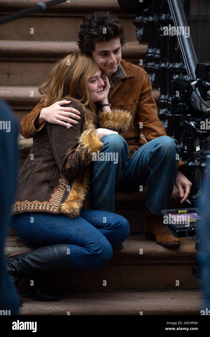 Timothee Chalamet and Elle Fanning are seen on the movie set of the 'A ...