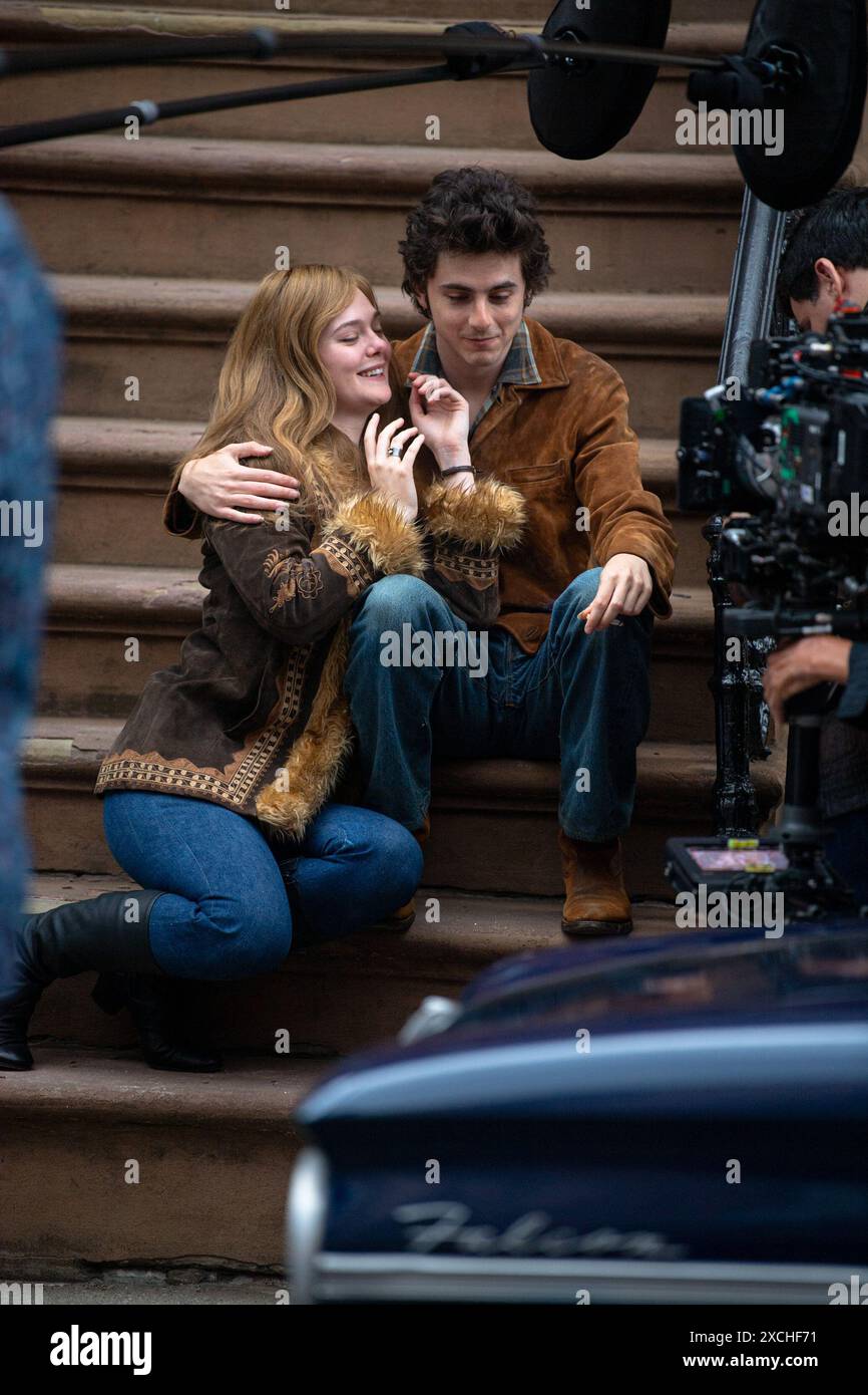 Timothee Chalamet and Elle Fanning are seen on the movie set of the 'A ...