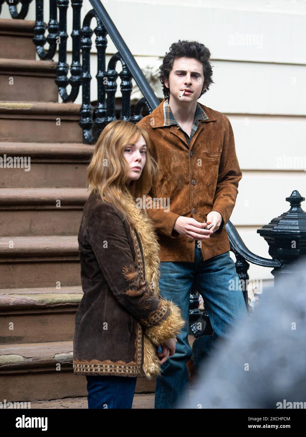 Timothee Chalamet and Elle Fanning are seen on the movie set of the 'A ...
