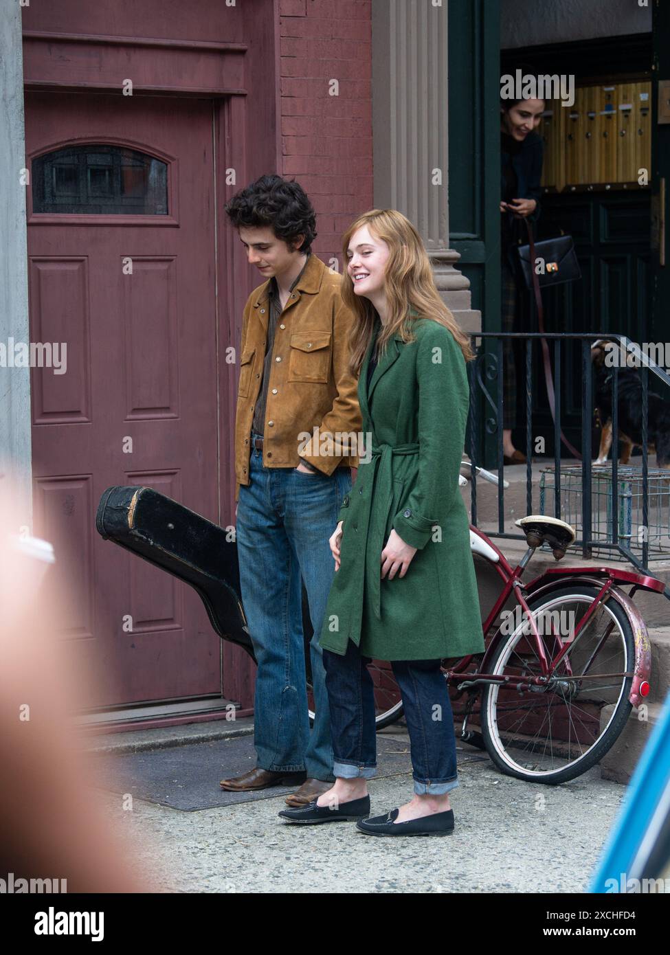 Timothee Chalamet and Elle Fanning are seen on the movie set of the 'A ...