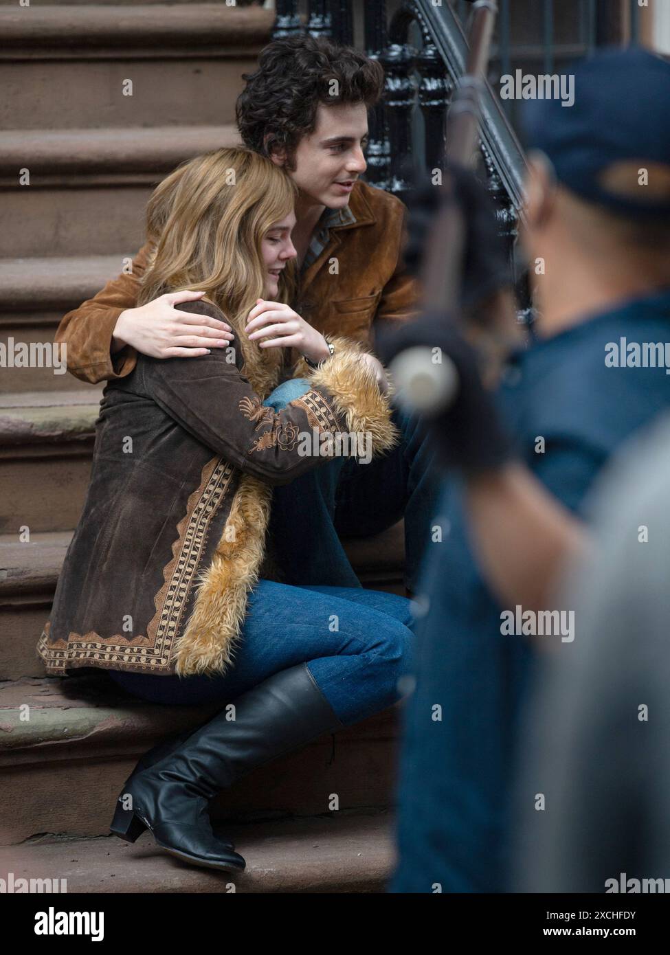 Timothee Chalamet and Elle Fanning are seen on the movie set of the 'A ...
