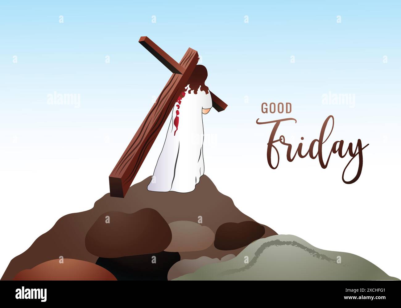 Good friday blessings with jesus carrying cross illustration card ...