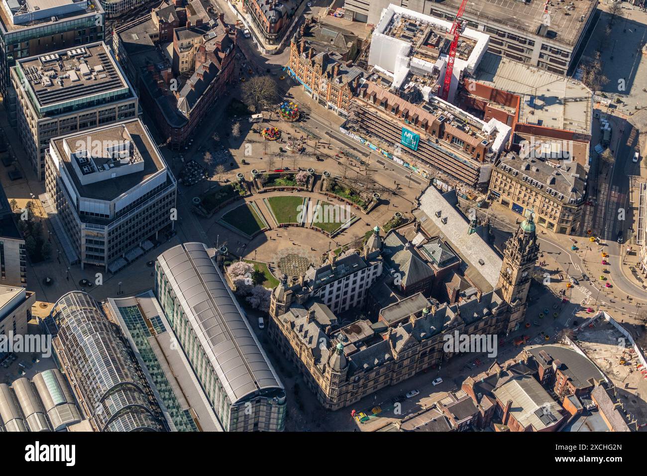 Aerial photo of Sheffield Town Hall and Pinstone Street from 2000 feet ...