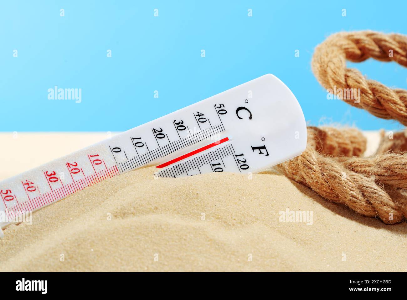 Thermometer Measuring Sand Temperature on a Summer Beach Stock Photo ...