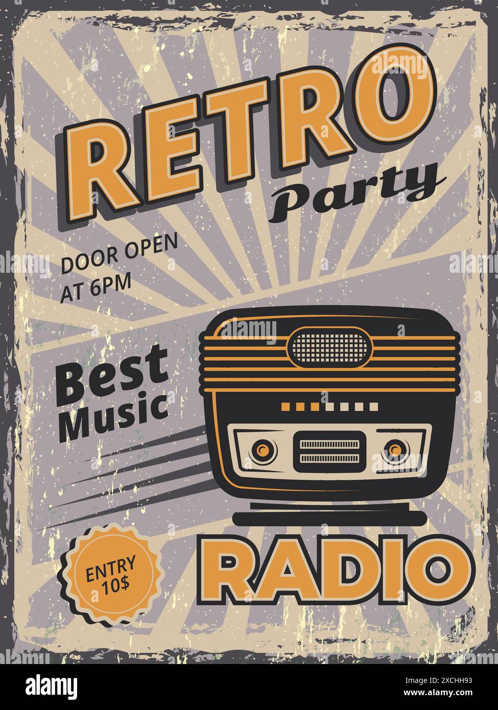 Retro music placard vintage radio illustration party invitation place ...