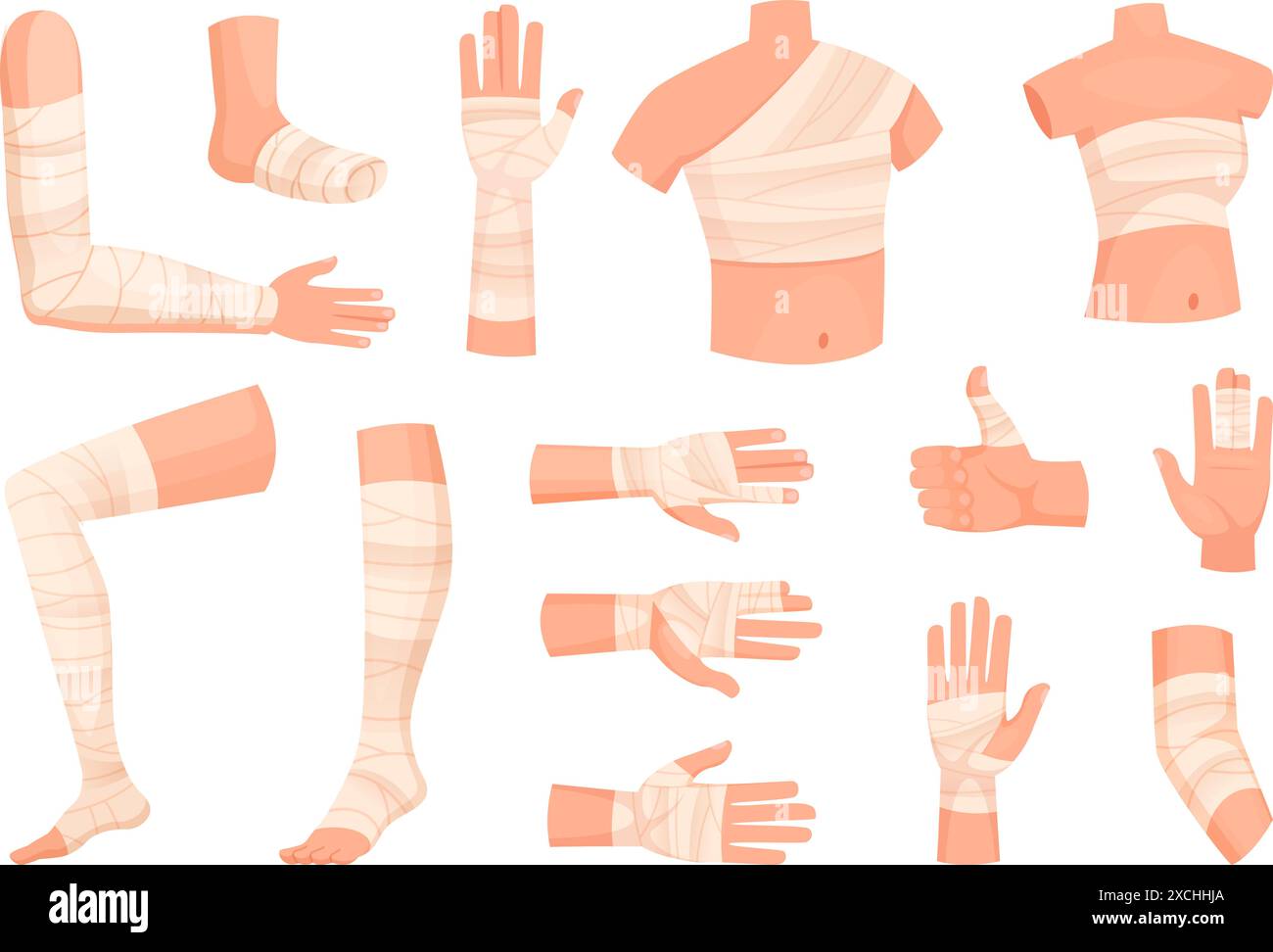 Bandaged body. Medical anatomy pictures of different human body legs ...