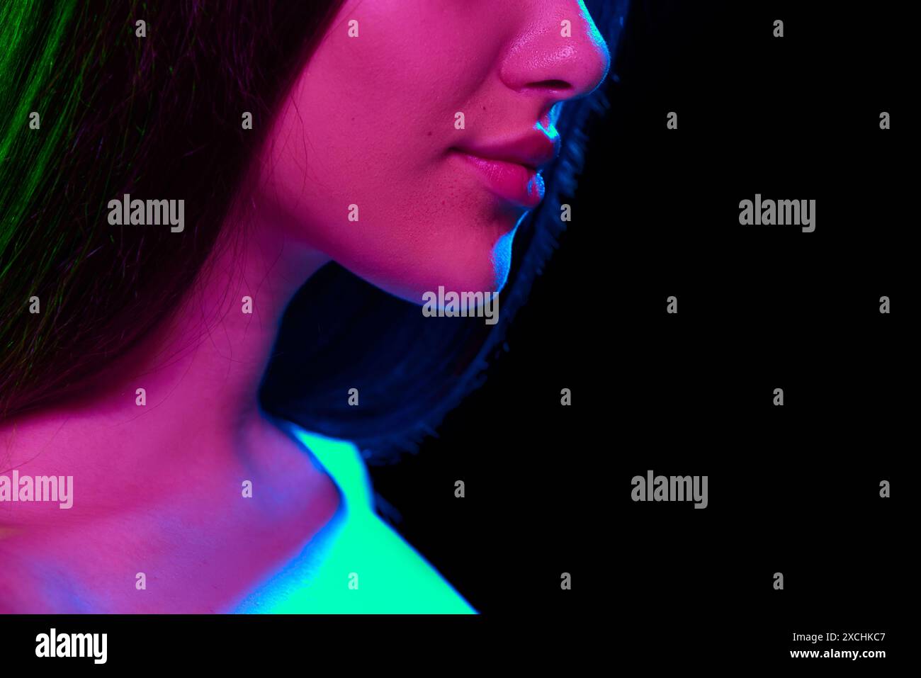 Perfect face shape. Cropped side view image of female face showing ...