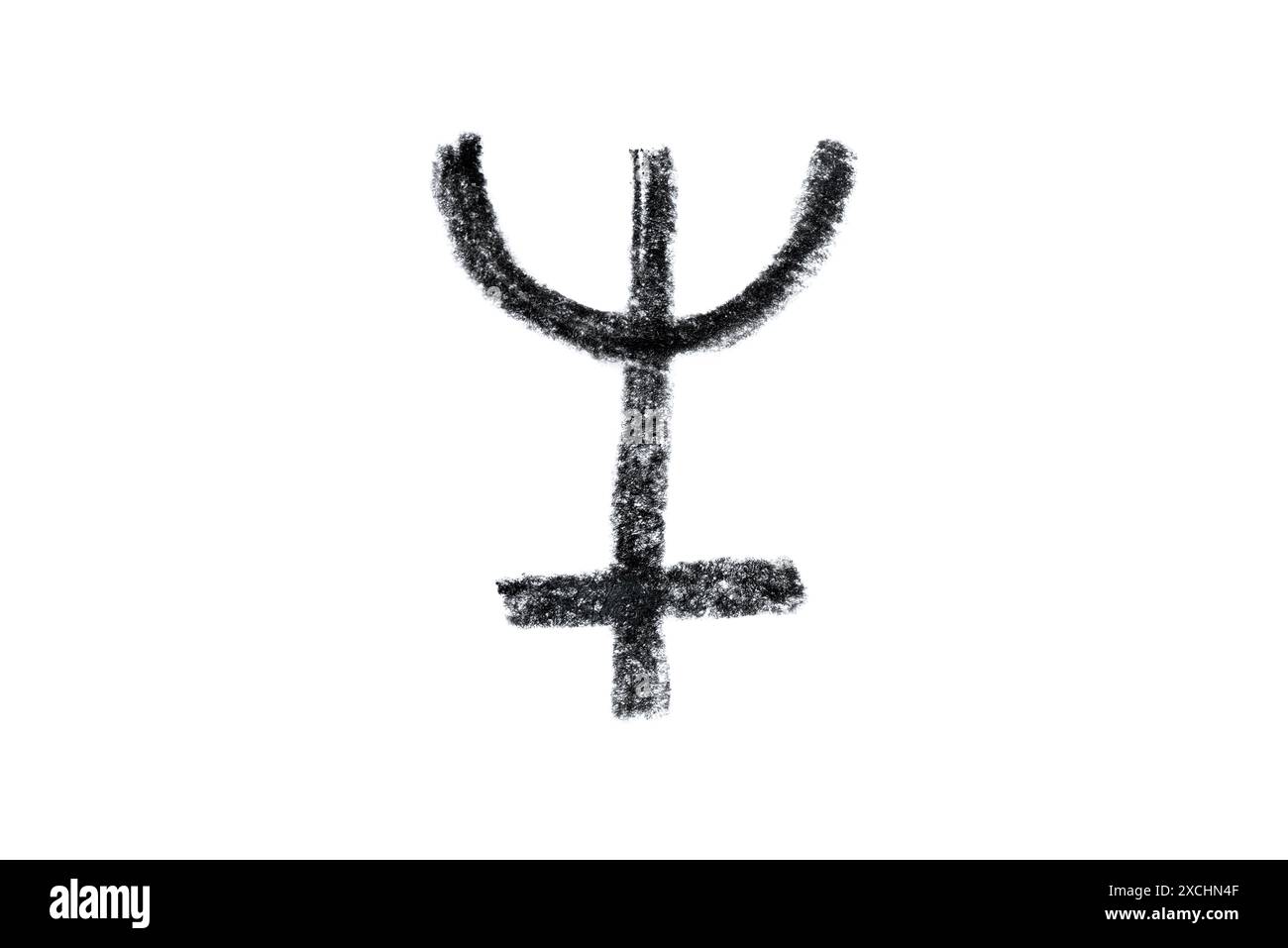 A hand-drawn Neptune symbol in black pencil on a white background Stock ...