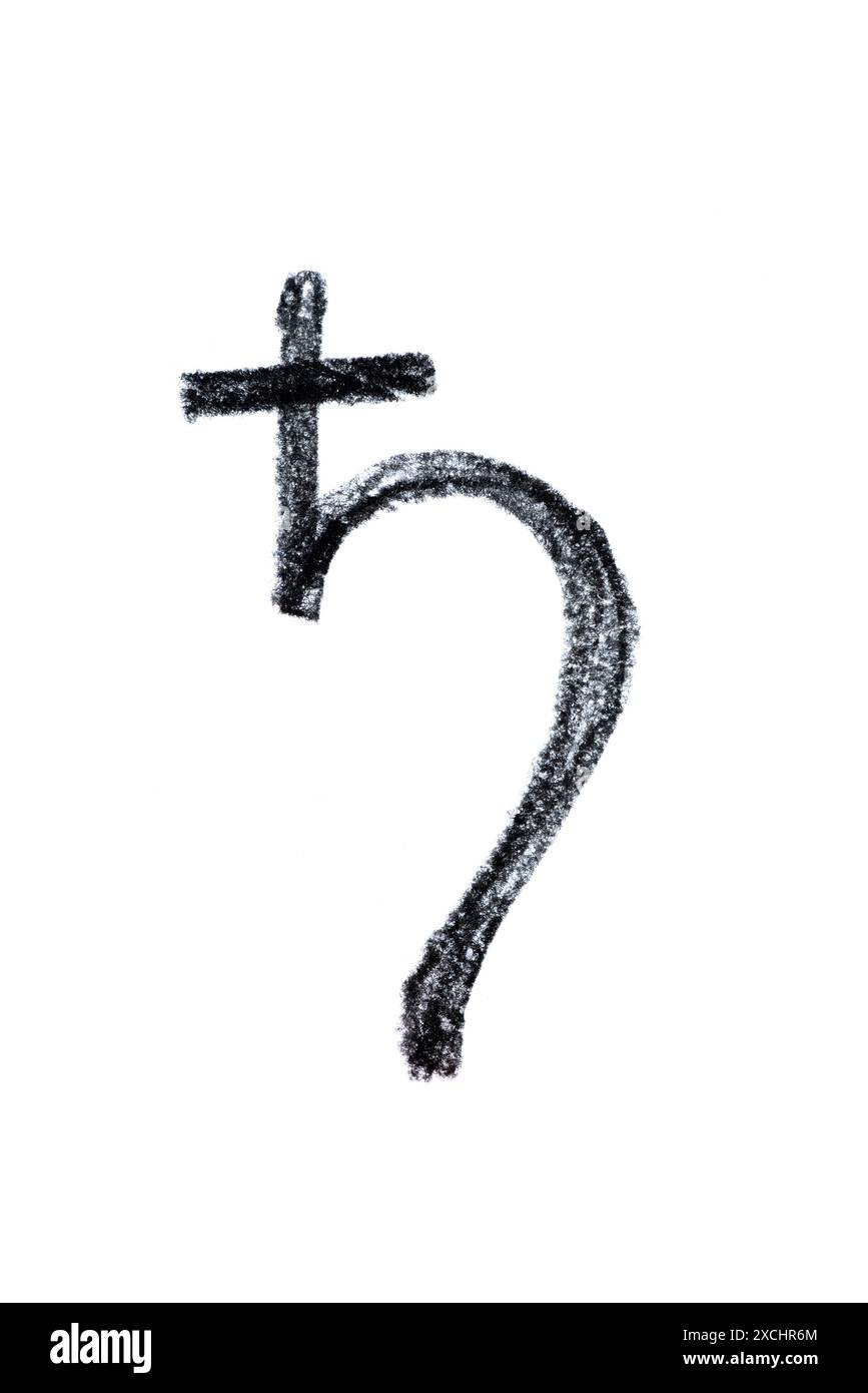A hand-drawn Saturn symbol in black pencil on a white background Stock ...