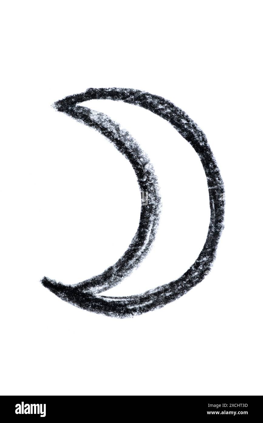 A hand-drawn Moon symbol in black pencil on a white background Stock ...