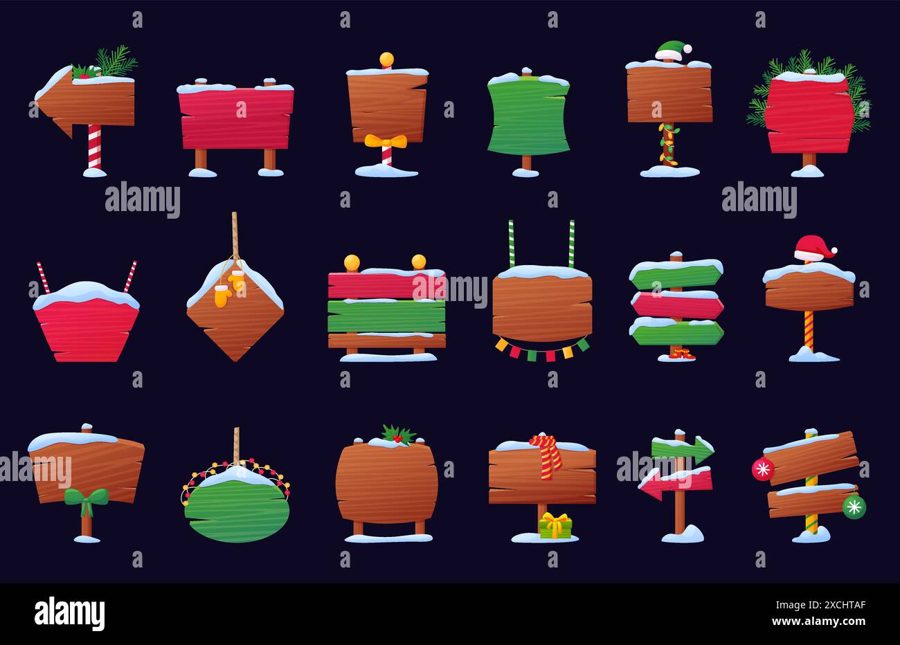 Cartoon christmas wooden signs. Sign boards and direction arrows. North ...