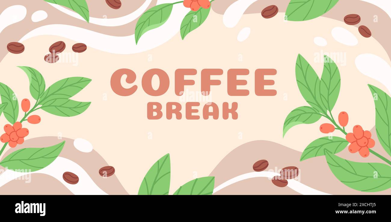 Doodle coffee banner. Coffee beans and branches, cafe cafeteria card ...