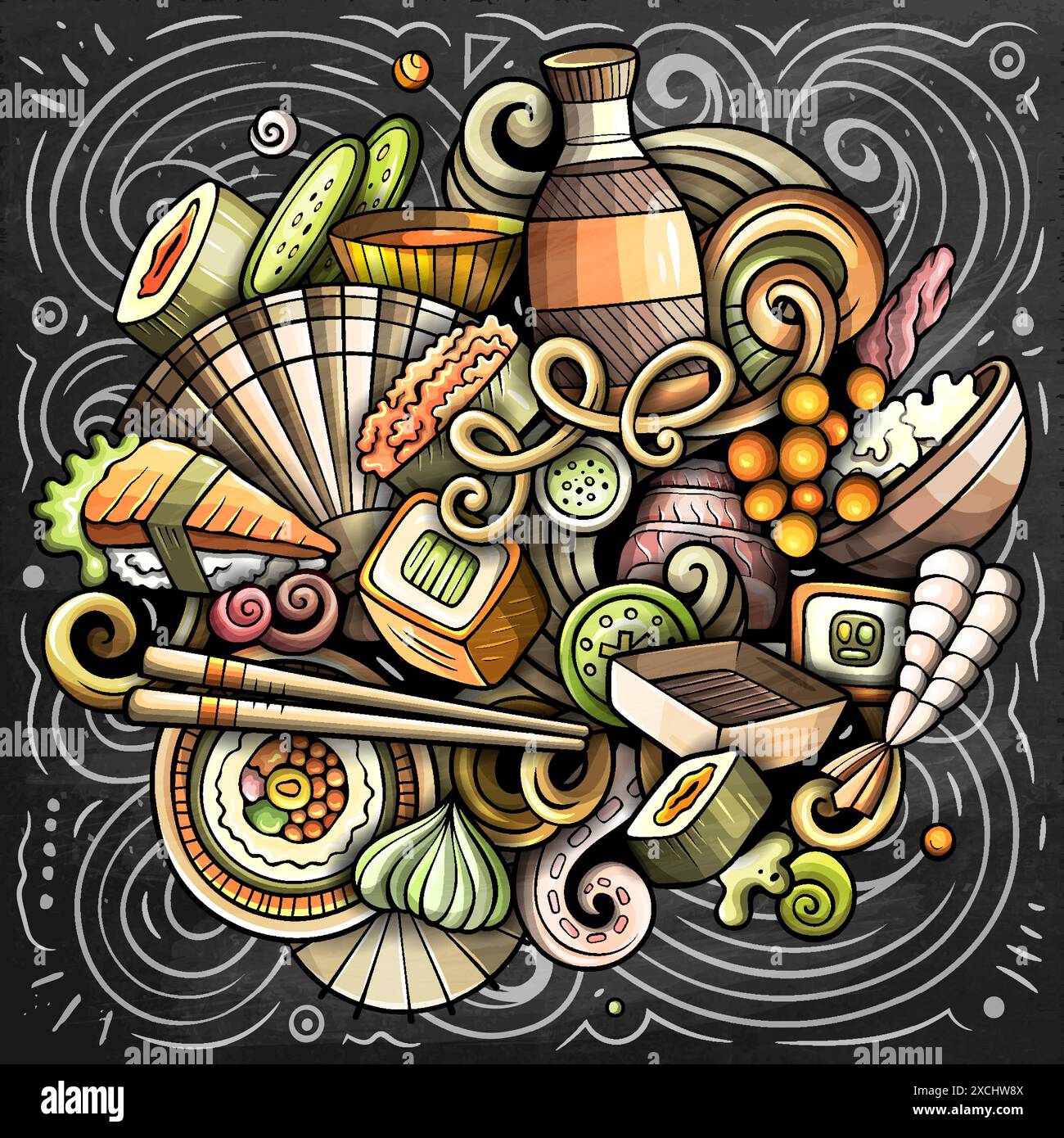 Sushi doodle cartoon funny chalk board illustration Stock Vector Image ...