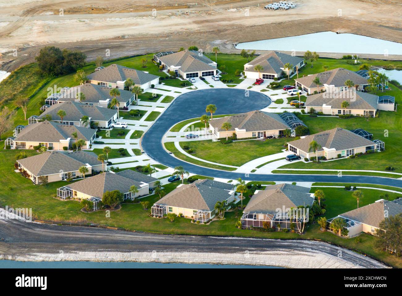 Cul de sac street dead end and private residential houses in rural ...