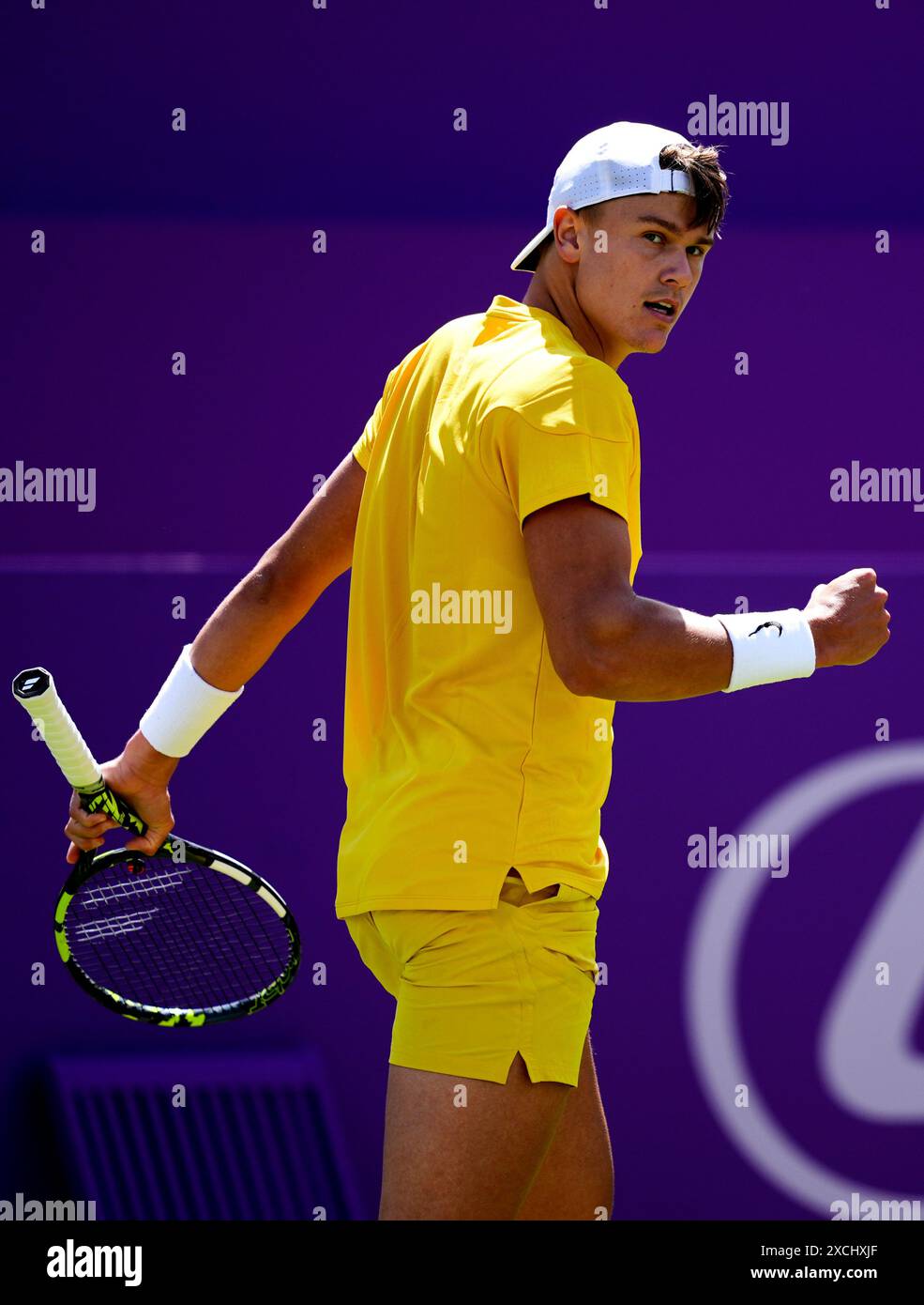 Holger Rune celebrates against Jordan Thompson (not pictured) On Centre ...