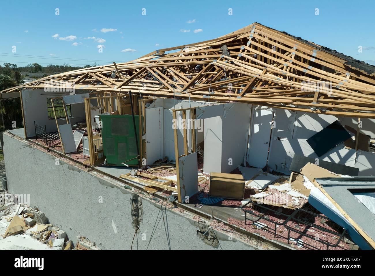 Natural disaster and its consequences. Hurricane Ian destroyed house ...
