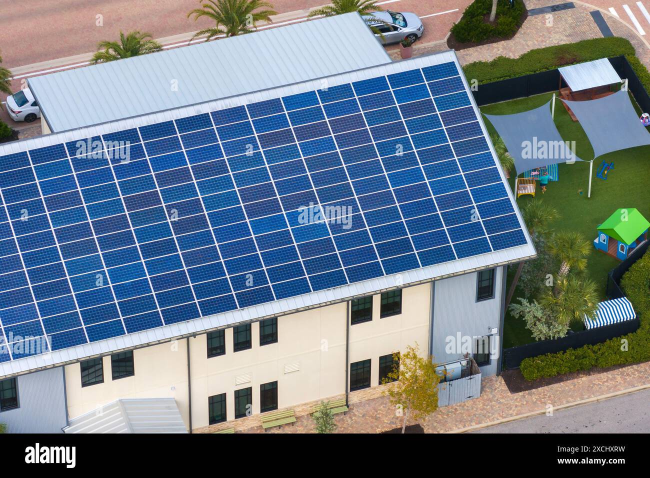 Photovoltaic panels on solar rooftop of Florida commercial building for ...