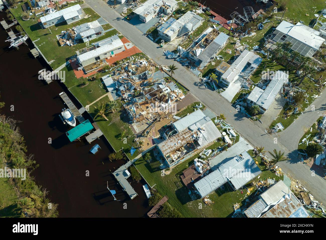 Property damage from strong hurricane winds. Mobile homes in Florida ...