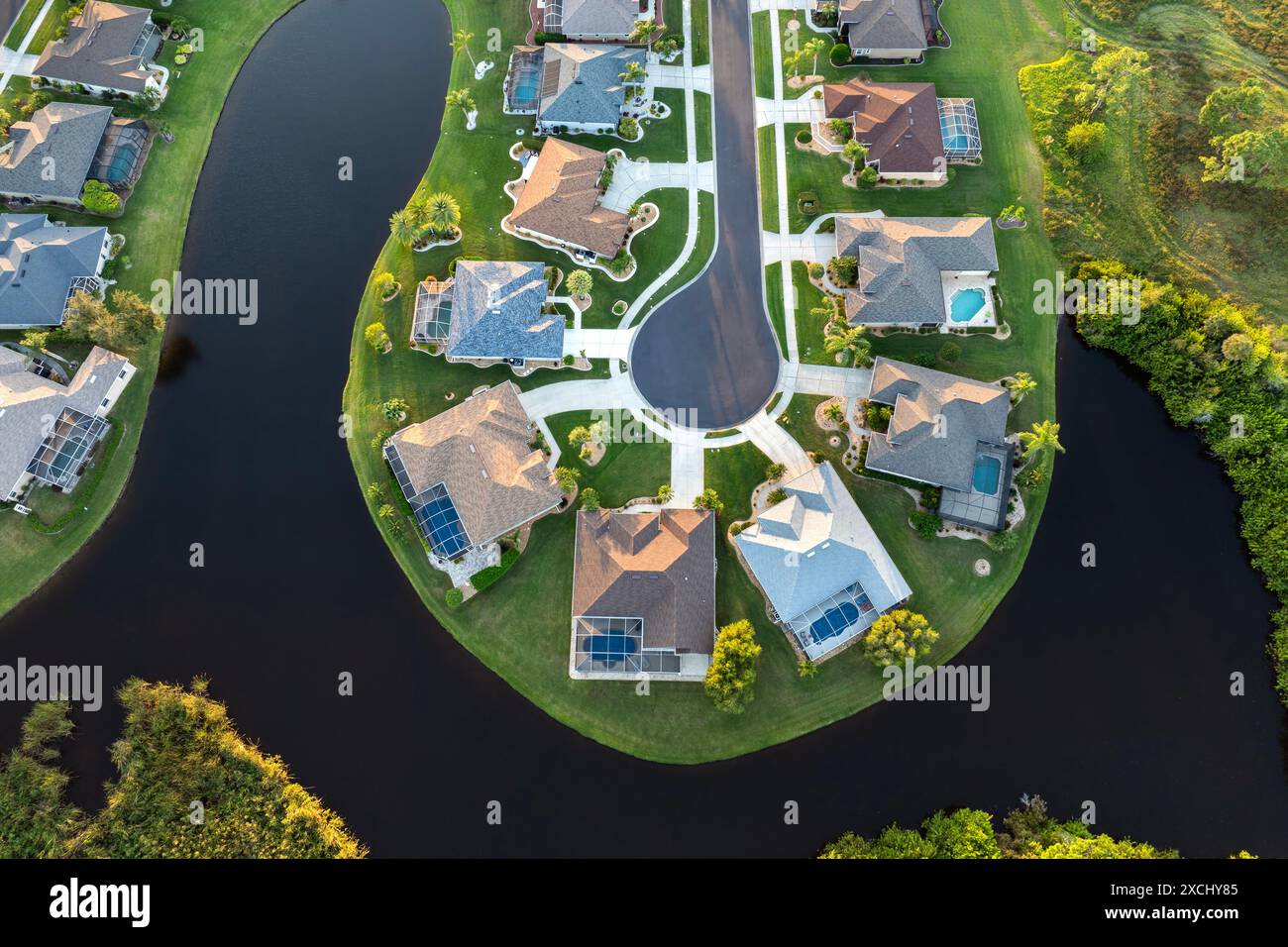 Residential homes at sunset in suburban sprawl development in North ...