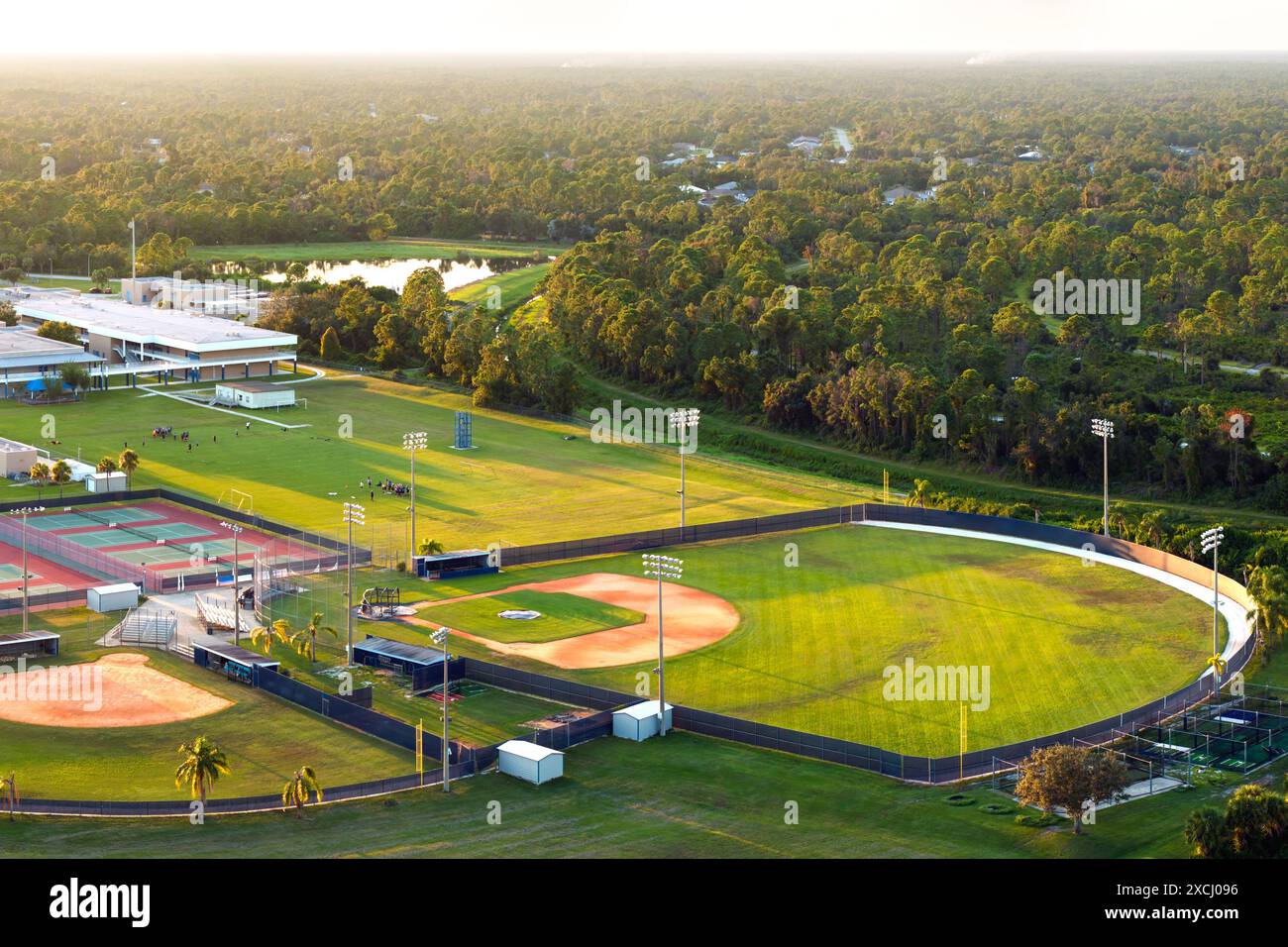 Sports facilities at public school in Florida, USA. American football ...