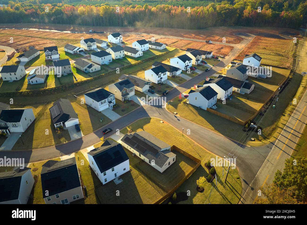 View from above of densely built residential houses in living area in ...