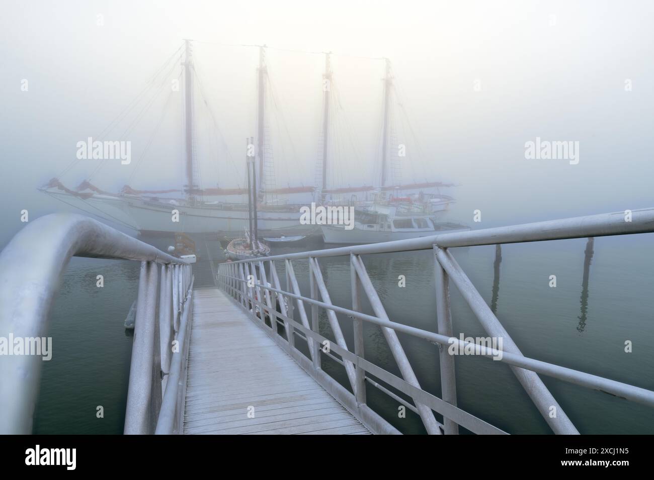 Ramp to sailboat in fog. Bar Harbor, Maine Stock Photo - Alamy