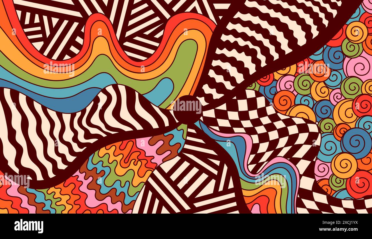 Psychedelic groovy coloring page warm color Stock Vector Image & Art ...