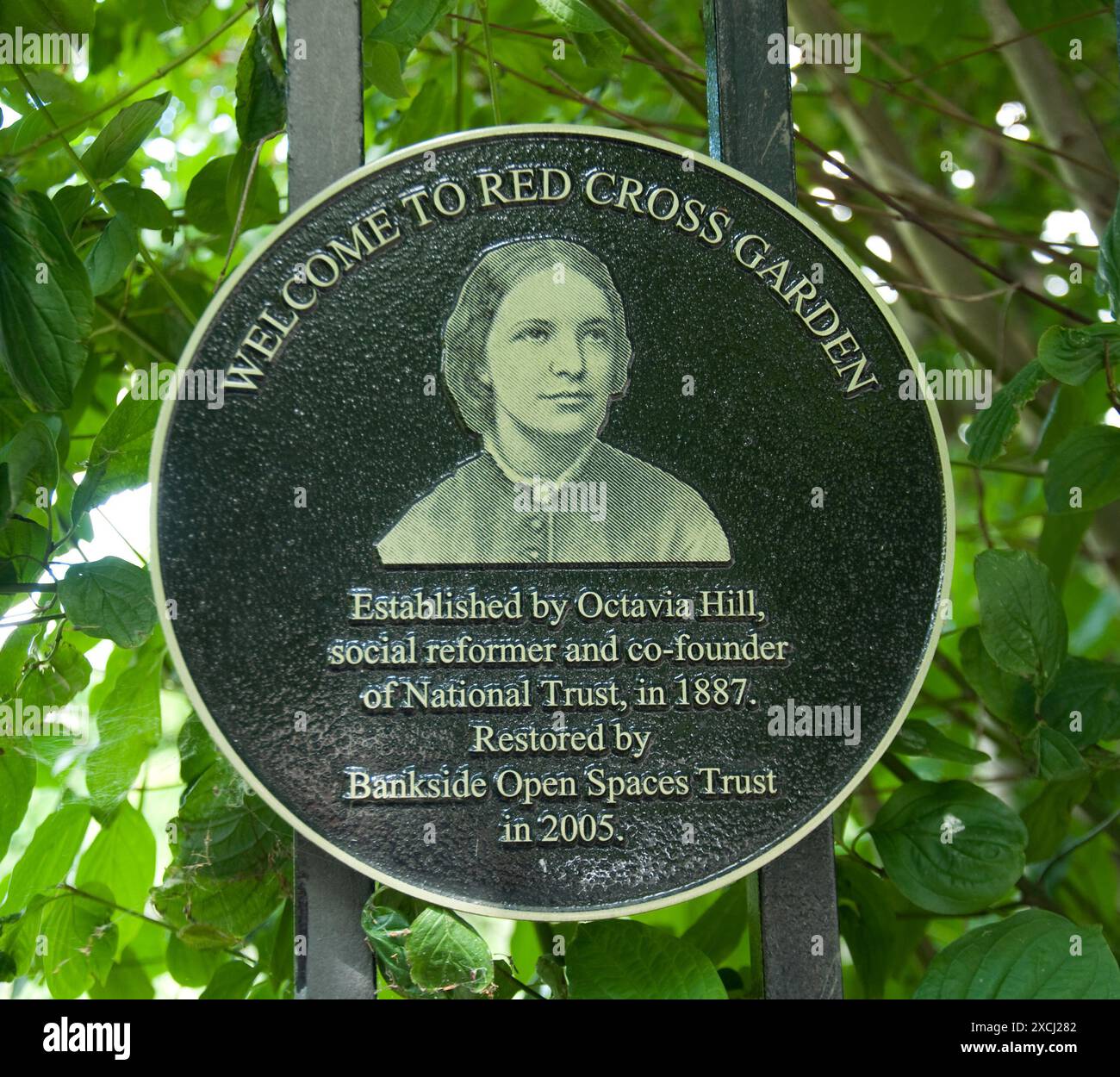 Welcome Plaque on Red Cross Garden, acknowledging Octavia Hill, social ...