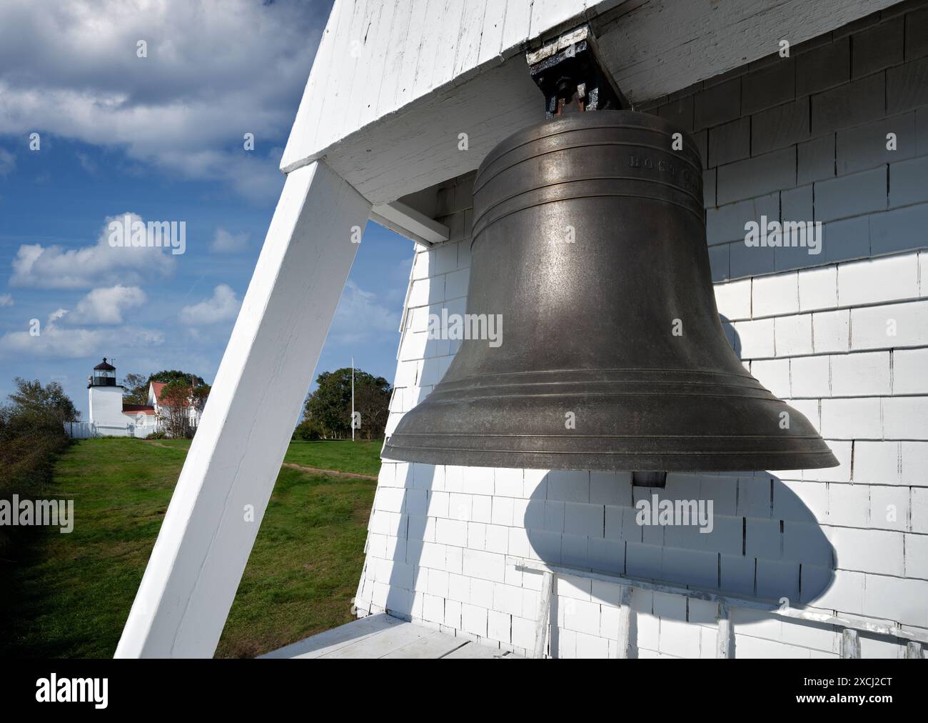 Fog warning bell and Fort Point Lighthouse, Maine Stock Photo - Alamy