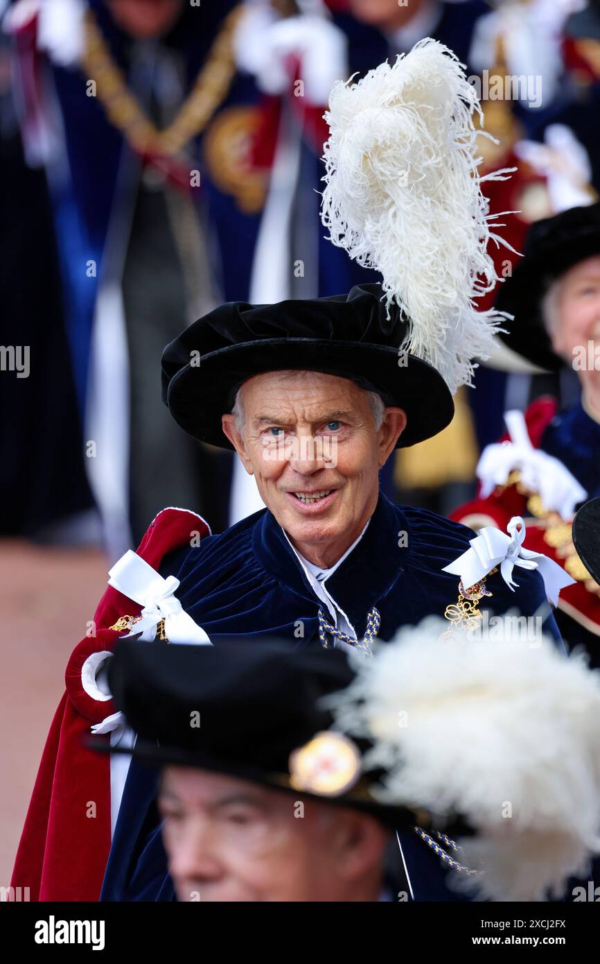 Sir Tony Blair Arrives To Attend The Annual Order Of The Garter Service At St Georges Chapel