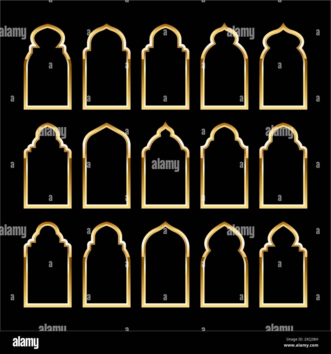 Islamic frames, oriental style. Golden arabic shapes, windows and ...