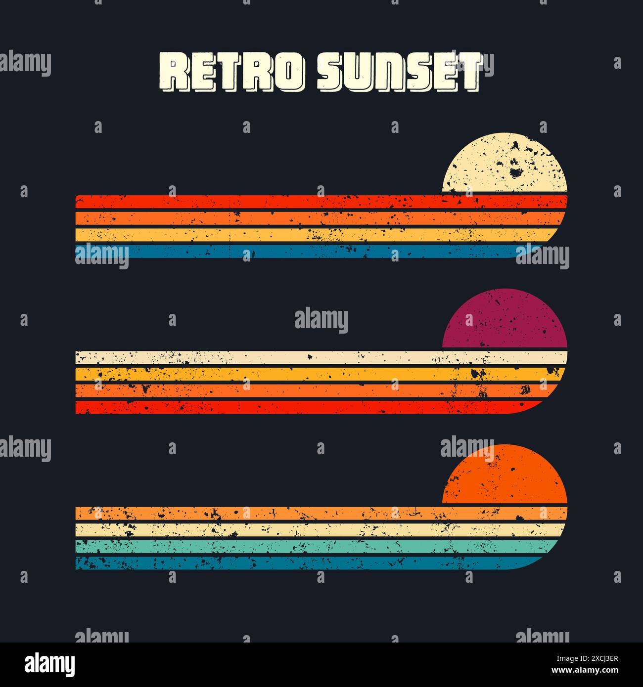 Grunge horizontal vintage sunsets. Various colorful striped sunrise ...
