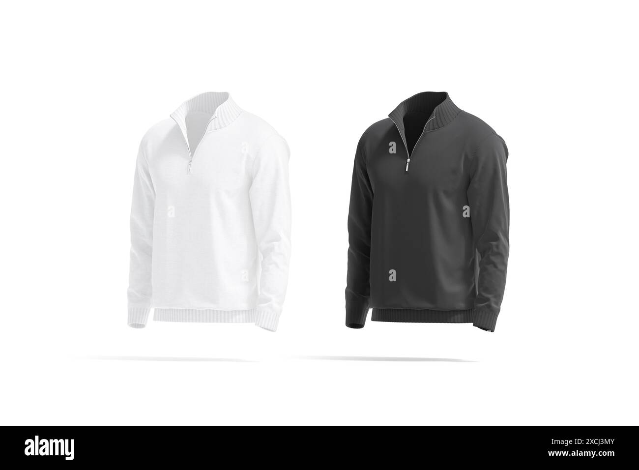 Blank black and white quarter zip sweater mockup, side view, 3d ...