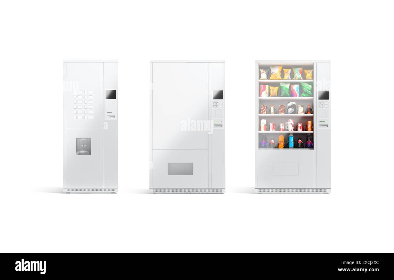 Blank coffee vending machine mockup, different types, front view, 3d ...