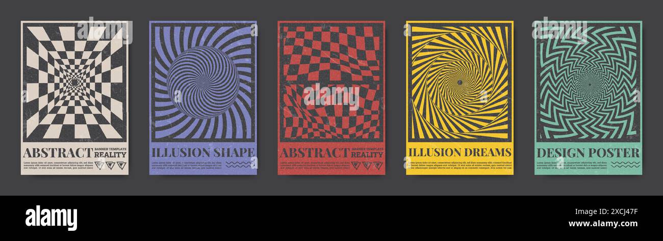 Optical illusion. Line type geometric posters. Creative form with ...