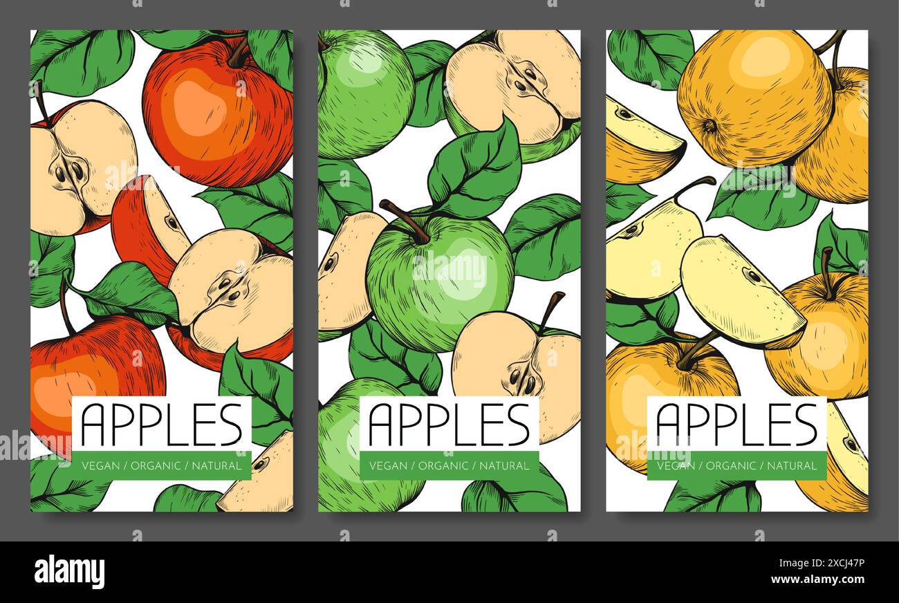 Apple label. Natural ripe fruit. Garden plant. Sweet product. Color ...