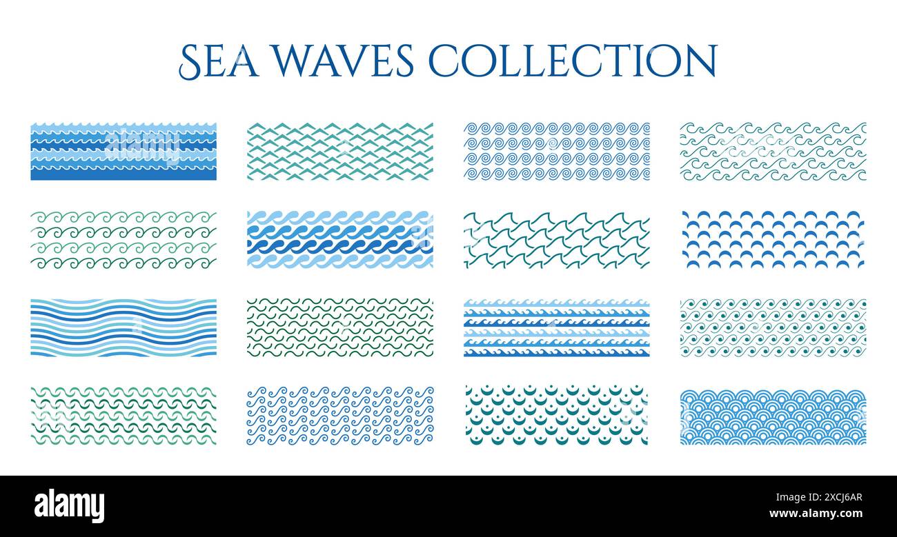 Ocean waves. Sea line shapes. Blue water art frame as icon or pattern ...