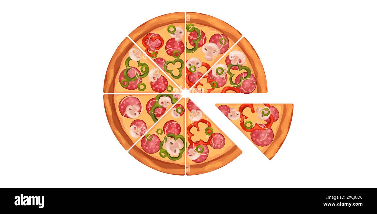 Pizza slice. Italian food piece. Pepperoni part with pepper, cheese and ...