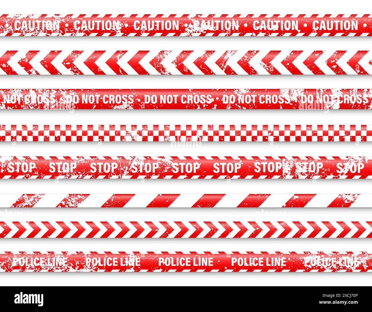 Old grunge barricade construction tape. Red police warning line ...