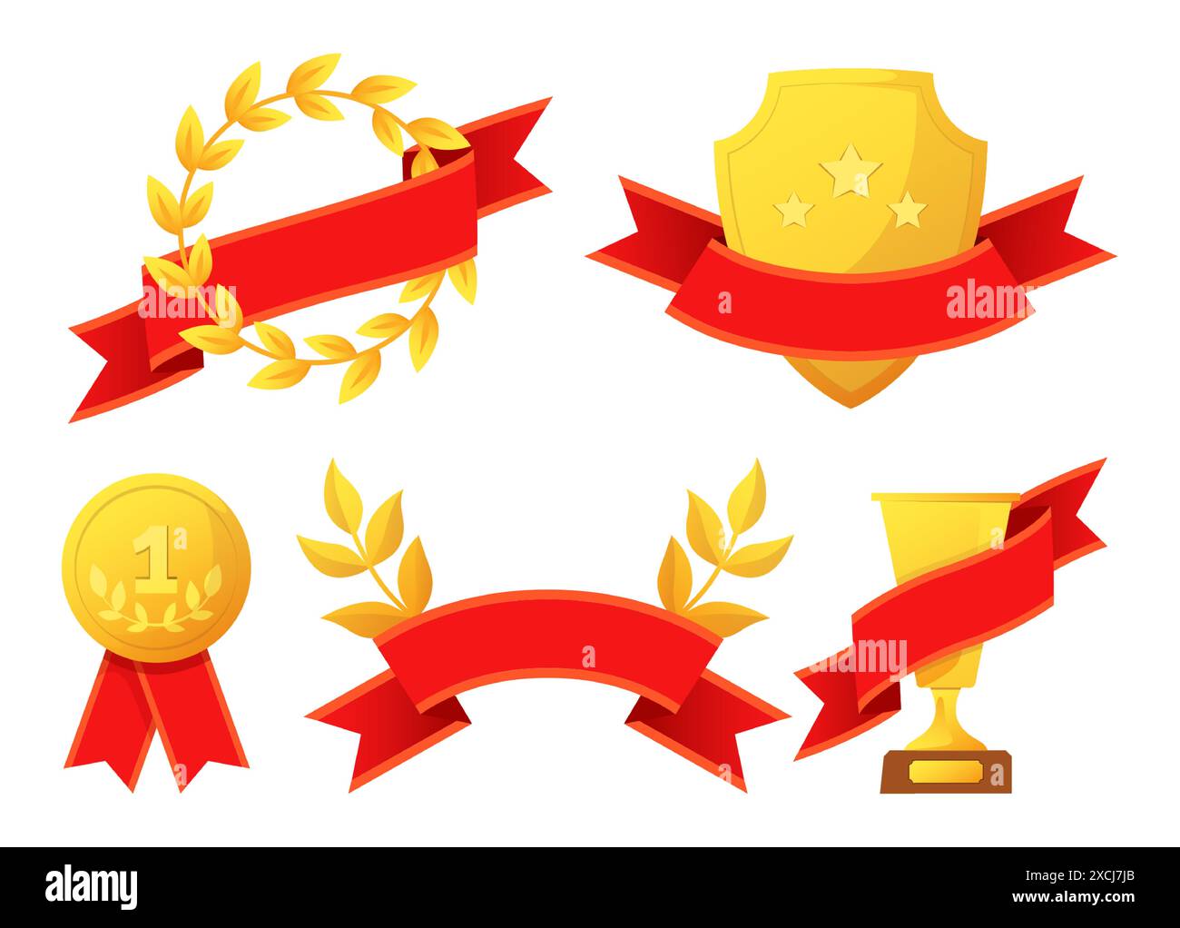 Winners award. Gold reward. First place badge. Golden shield. Laurel ...