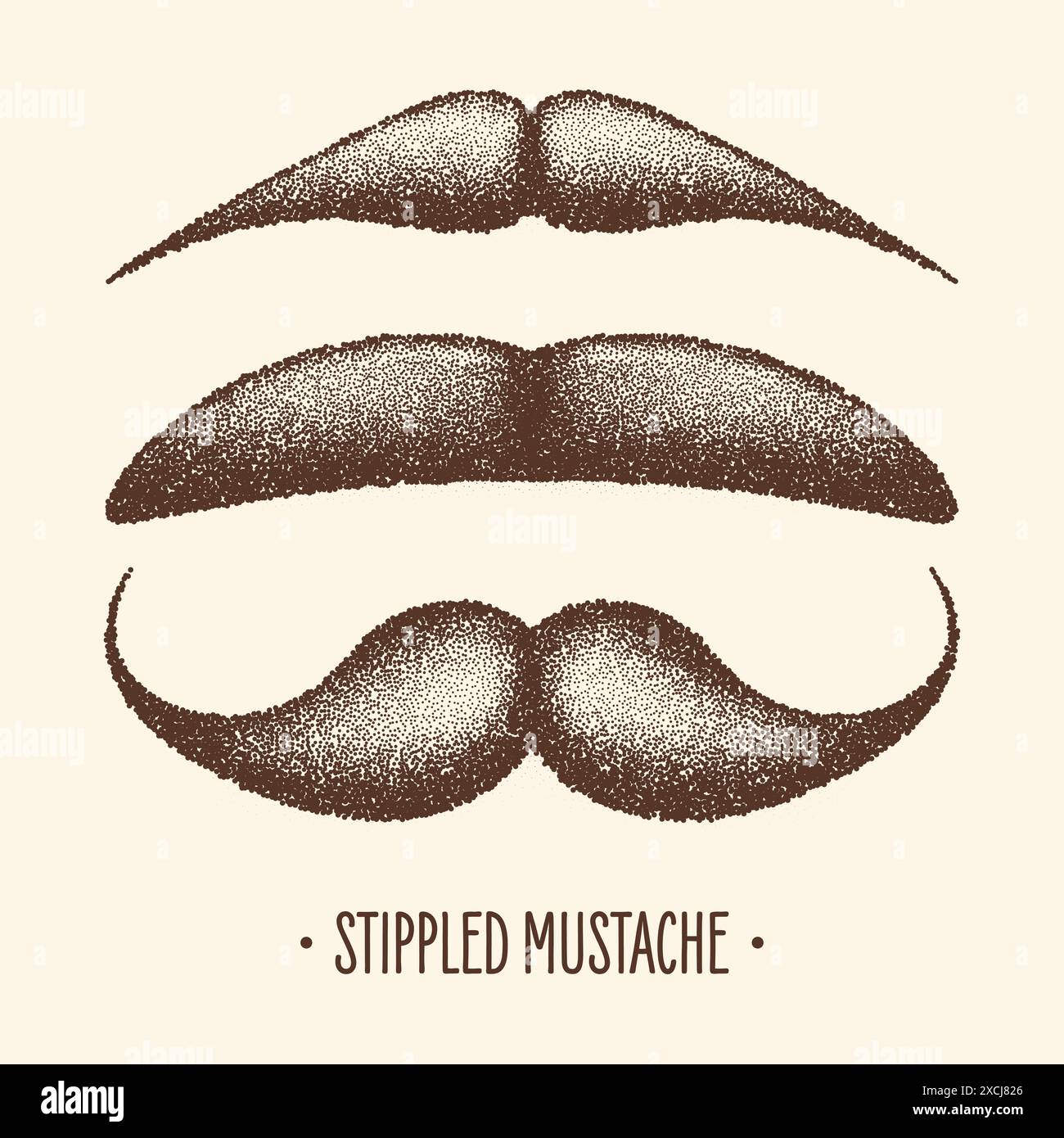 Brown stippled vintage mustache. Curly facial hair. Hipster beard ...