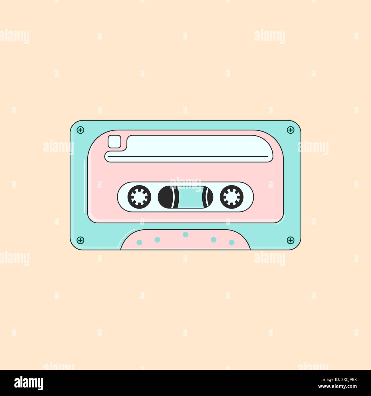 Retro tape recorder vector icon. Cute color audio cassette. Cartoon old ...