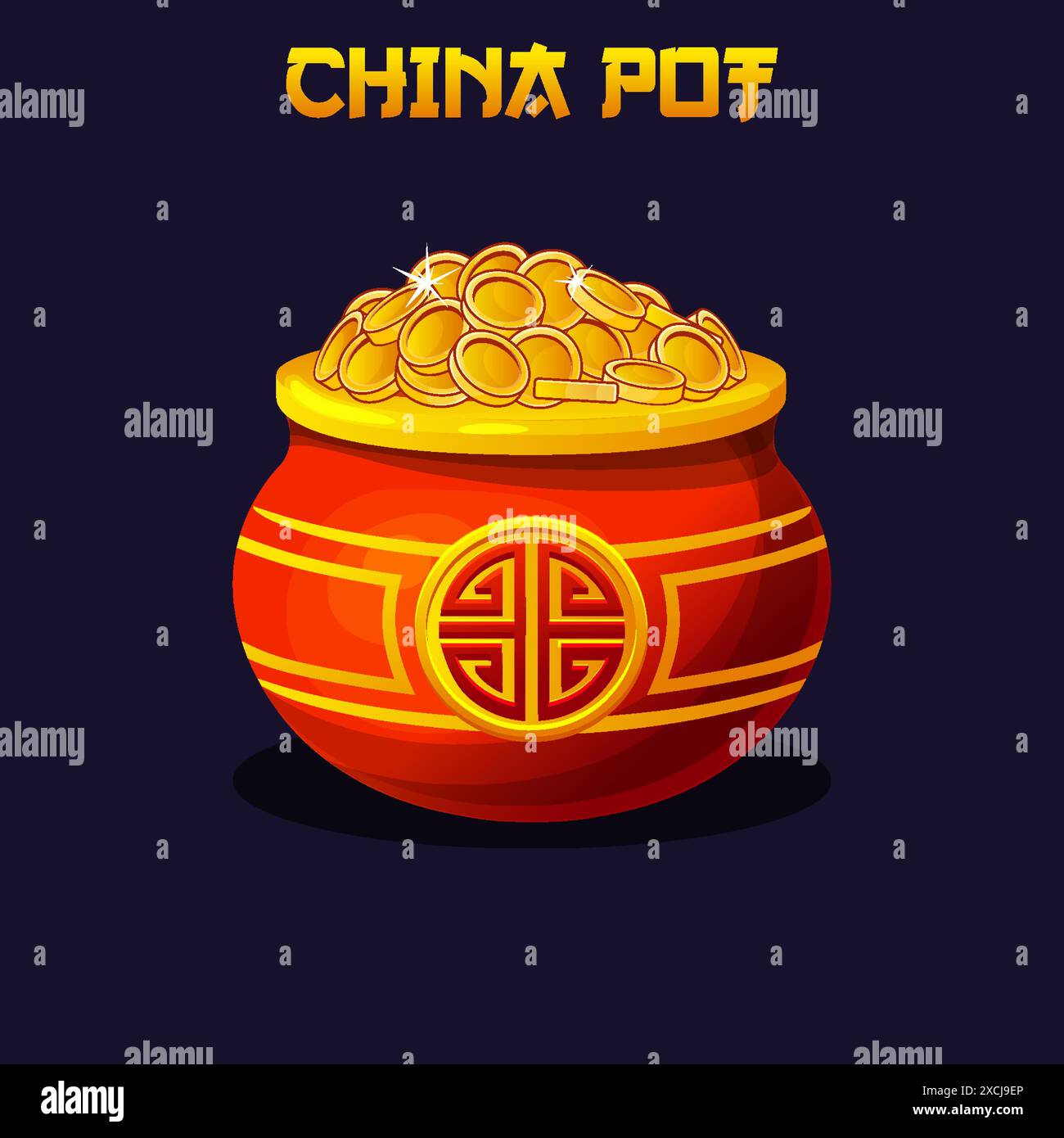 Chinese pot with coins. Happy symbol or object of Chinese culture Stock ...