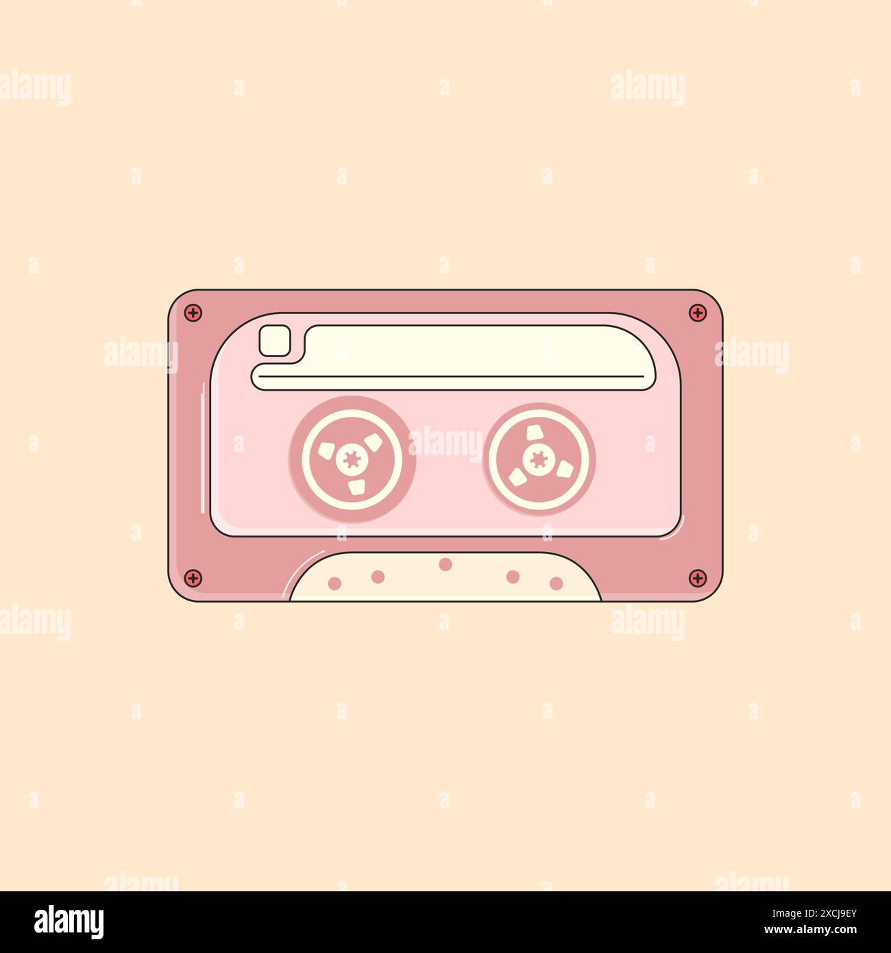 Retro tape recorder vector icon. Cute color audio cassette. Cartoon old ...
